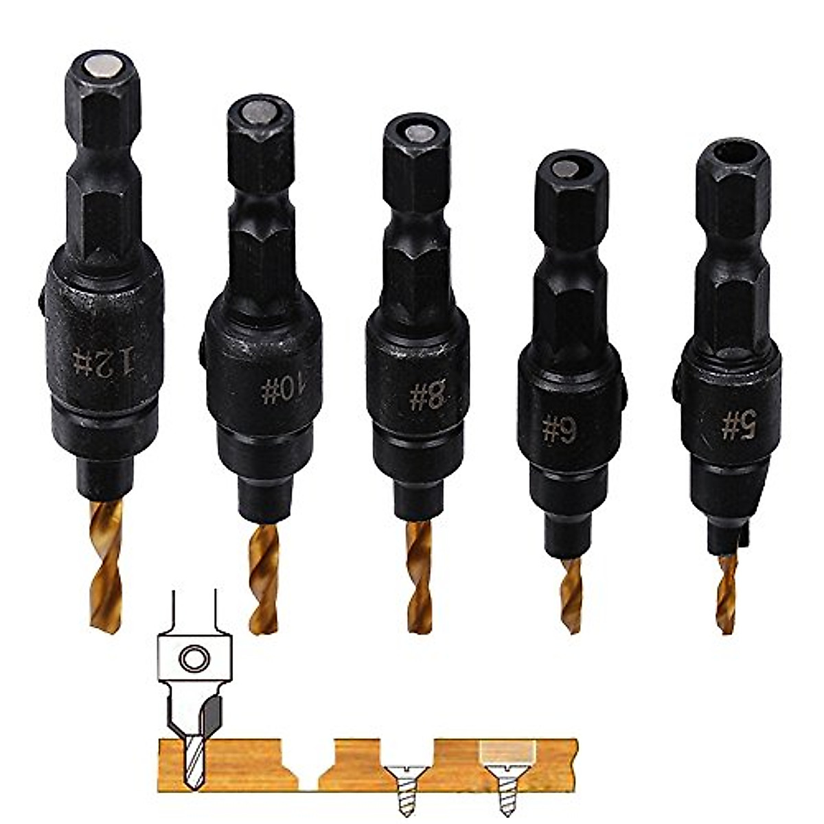 Eagles 4PCS Self centering Hinge Drill Bits for Door Cabinet + 5PCS HSS Woodworking Countersink Drill Bit Set with Free Wrench for Pilot Holes