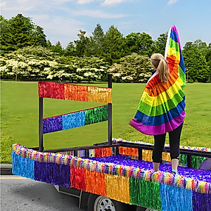 LOLStar Rainbow Foil Fringe Garland Party Decorations, 6 Feet Rainbow Tinsel Metallic Glitter Banner, Hanging Rainbow Table Skirts for Birthday Wedding Christmas Pride Month Parade Floats Decor