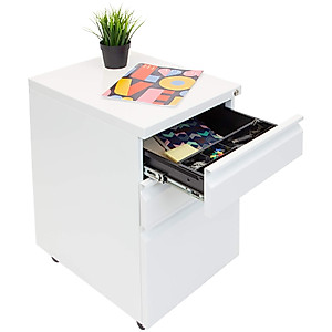 Mount-It! 3 Drawer File Cabinet with Lock and Wheels, Under Desk Storage Filing Cabinet for Home Office, Small Rolling File Cabinet for Legal, Letter, and A4 Files in White