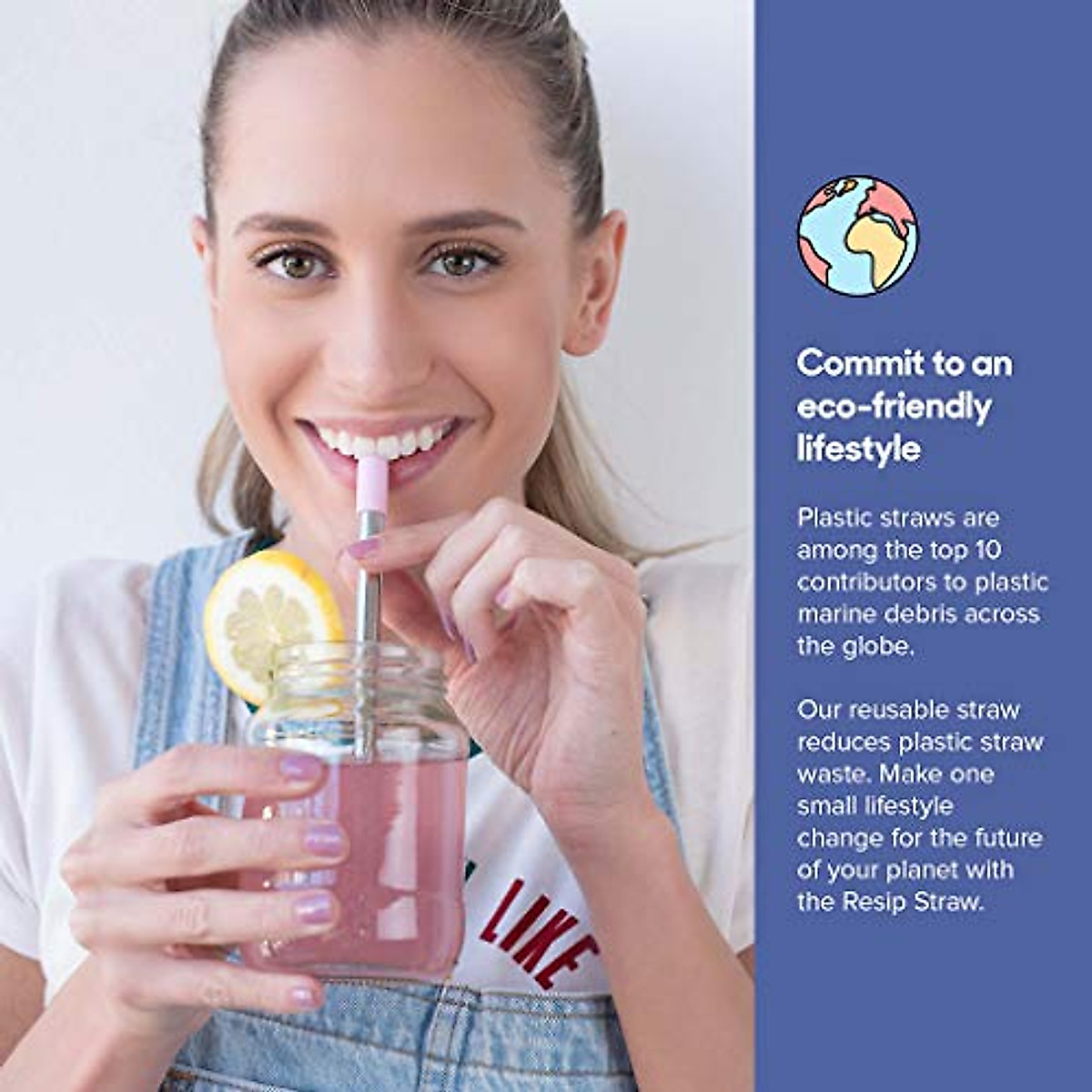 Flyby Portable Reusable Drinking Straws | Collapsible & Foldable Telescopic Stainless Steel Metal Straw Dispenser | Final Aluminum Case, Long Cleaning Brush, Silicone Tip | Pink & Purple | 1-Pack