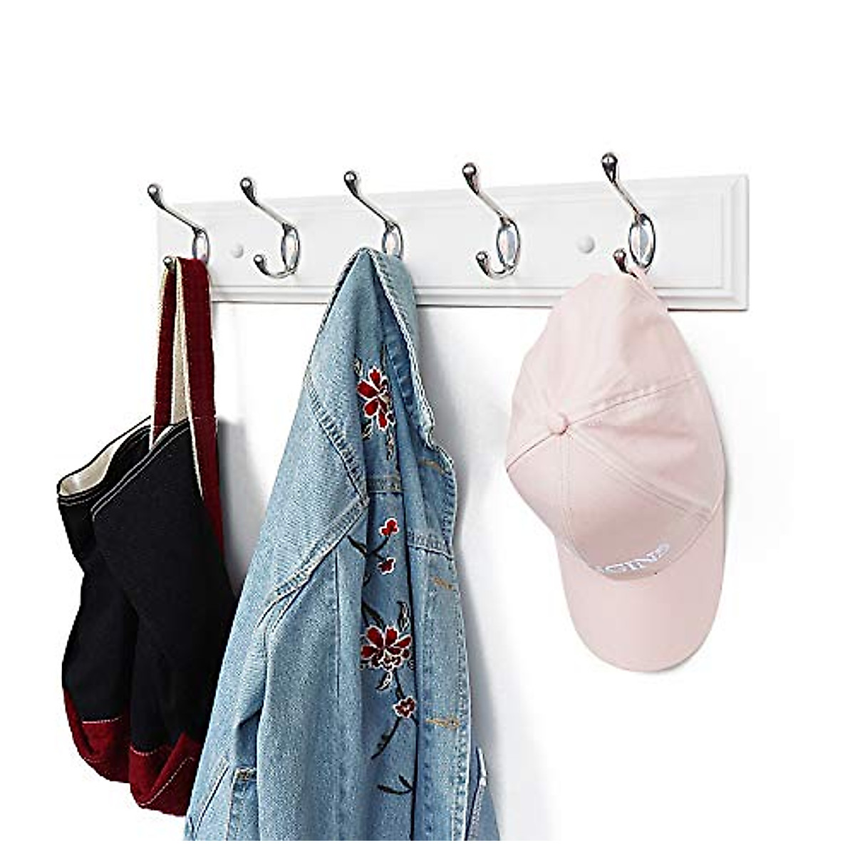 Creathome 27" Hadi Hookrail with Five Hooks, White Board and Chrome Powder Coated Hook (2 Pcs Package)