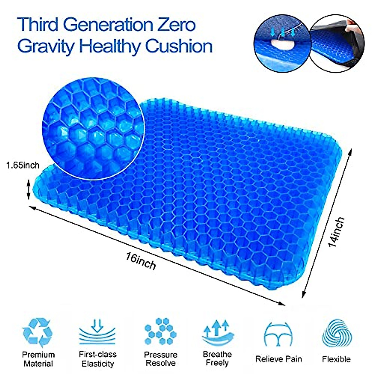 Gel Seat Cushion, Double Thick Egg Gel Cushion for Pressure Pain Relief, Breathable Wheelchair Cushion Chair Pads for Car Seat Office Chair (16x14x1.65inch)