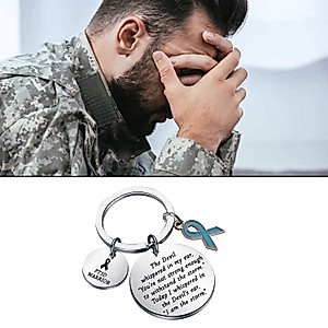 FUSTMW PTSD Keychain Gifts PTSD Awareness Teal Ribbon Gifts PTSD WARRIOR I Am The Storm PTSD Awareness Jewelry Survivor Gifts (silver)