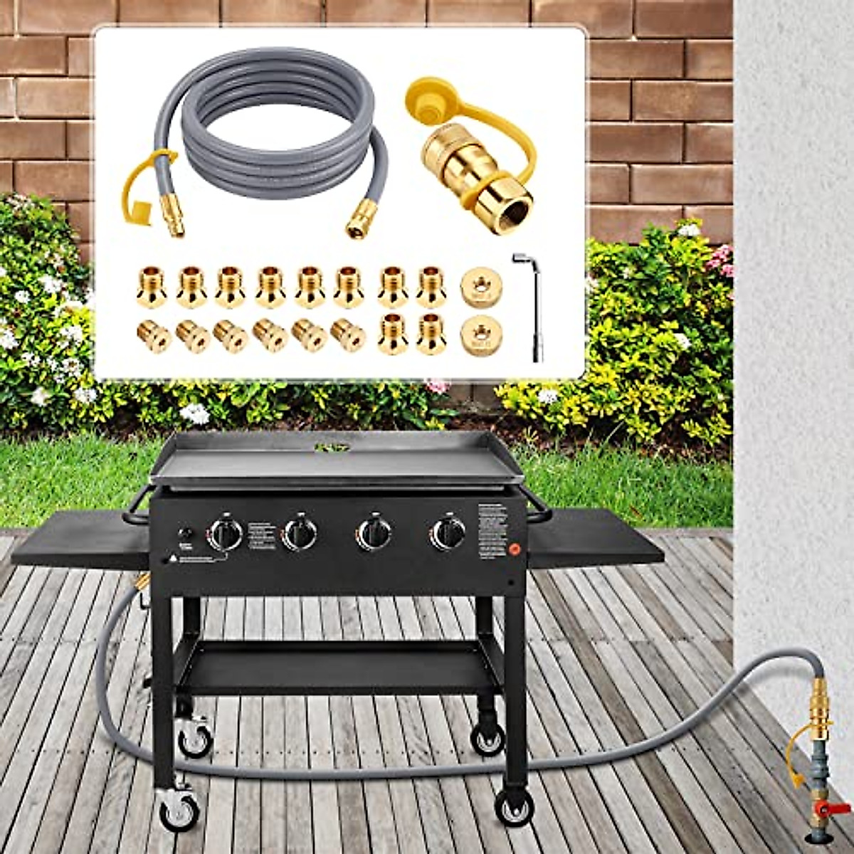 5249 Propane to Natural Gas Conversion Kit, 10FT 3/8” Natural Gas Hose with Quick Connect Fitting, Compatible with Blackstone 28"&36"Griddles, Tailgater & Single Burner Rec Stove