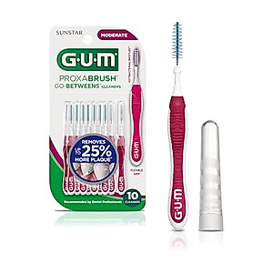 GUM Proxabrush Go-Betweens - Moderate - Interdental Brushes - Soft Bristled Dental Picks for Plaque Removal & Gum Health - Safe for Braces & Dental Devices, 10ct