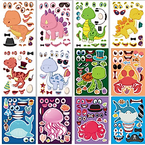 24 Sheets 8.27''×5.9'' Make Your Own Stickers for Kids Toddlers, Make a Face Stickers Mix and Match with Unicorns Dinosaur Horse and Sea Animals for Kids Party Favors Activities