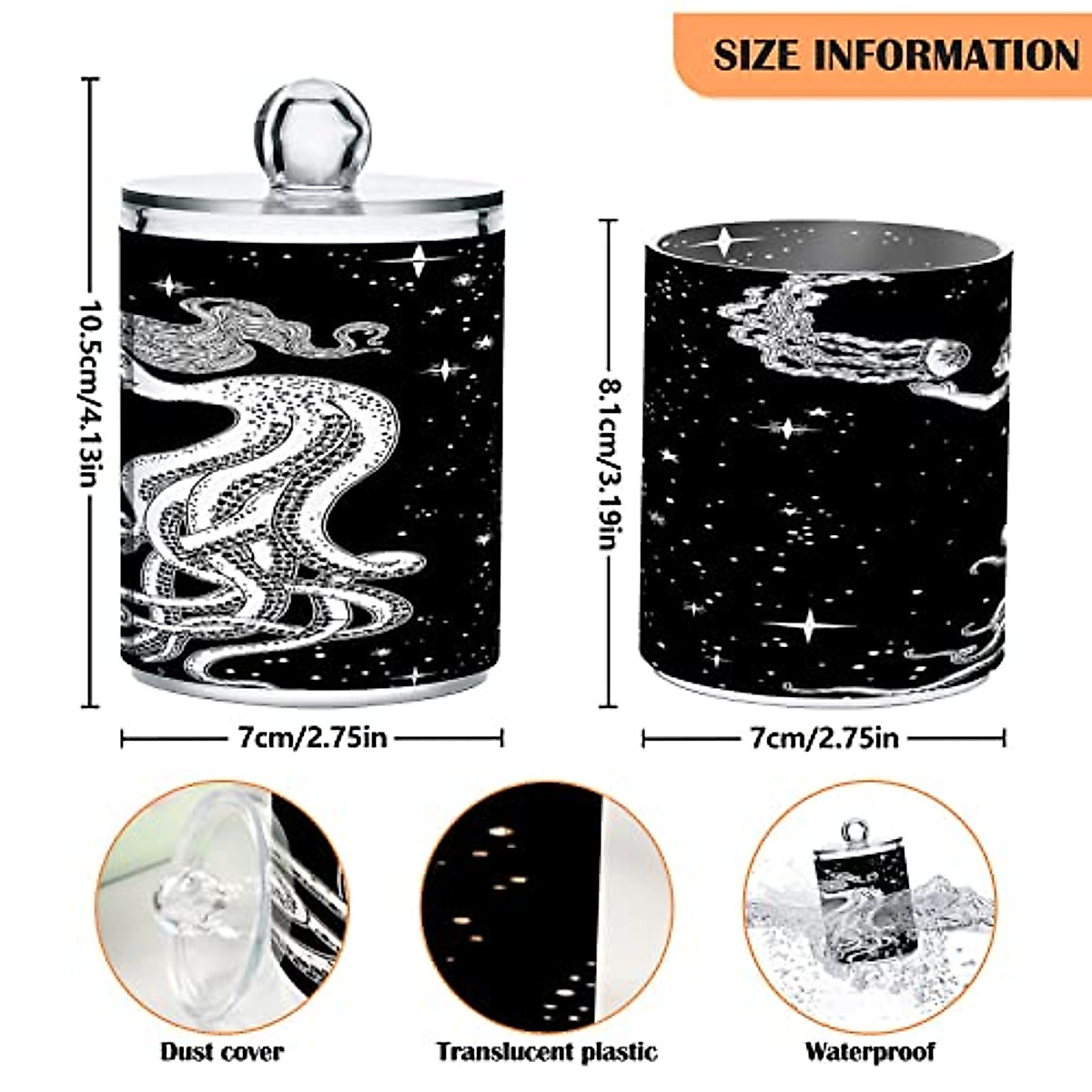 Blueangle 2 Pack Mermaid Octopus Qtip Holder Dispenser for Cotton Ball, Cotton Swab - Plastic Apothecary Jar Set for Bathroom Canister Storage Organization（1151）