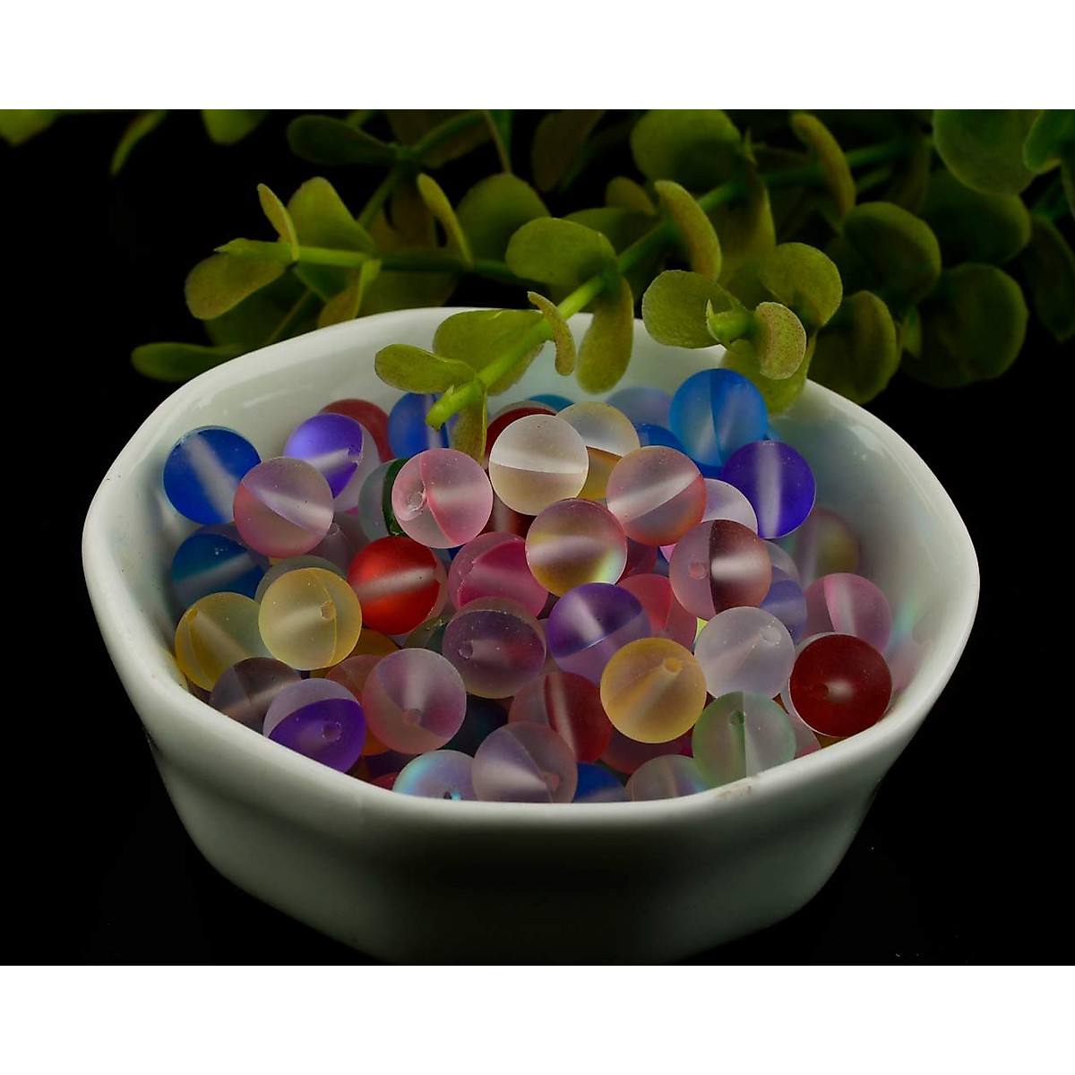 Matte Aurora Crystal Glass Beads 100pcs 8mm Flash Glitter Shining Mermaid Round Loose Aura Bead Frosted Moonstone for Jewelry Making (Multicolor, 8mm)
