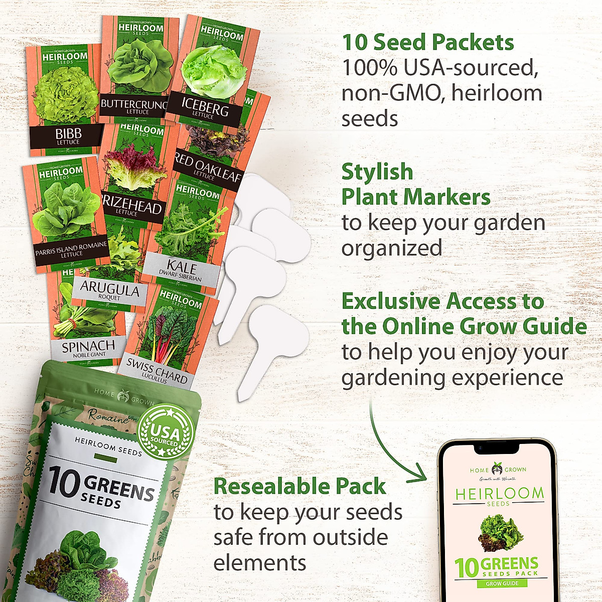 5,000+ Heirloom Lettuce Seeds for Planting Indoors - 95% Germination, Non-GMO Greens Seeds, (10 Varieties): Kale, Spinach, Butter, Romaine, Arugula & More - Lettuce Seeds for Hydroponic Home Garden