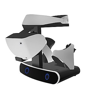 VR Controller Charging Dock and Headset Storage Stand Bracket for PS VR2,VR Display Holder with Charger Station,Smart LED Light
