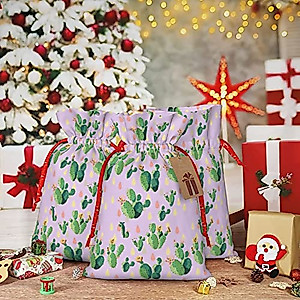 Drawstrings Christmas Gift Bags Cute-Cactus-Pink Presents Wrapping Bags Xmas Gift Wrapping Sacks Pouches Medium