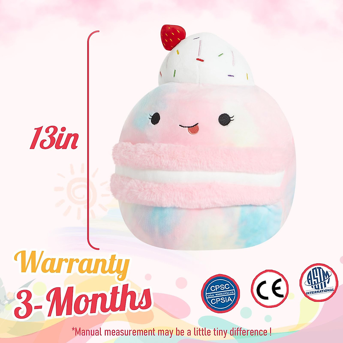 CozyWorld 12-Inch Macaron Plush Pillow - Funny Food Stuffed Toys Medium-Sized Ultrasoft Birthday Cake Stuffed Animal Plushie Pillow Cute Room Decor for Kids Boys Girls