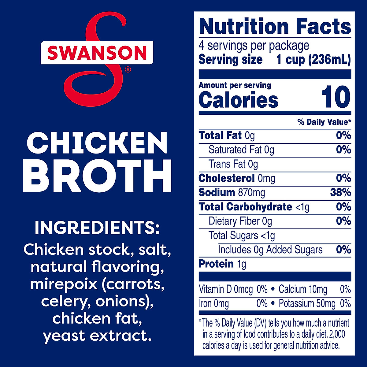 Swanson 100% Natural, Gluten-Free Chicken Broth, 8 Oz Quick Cups (Pack of 4)