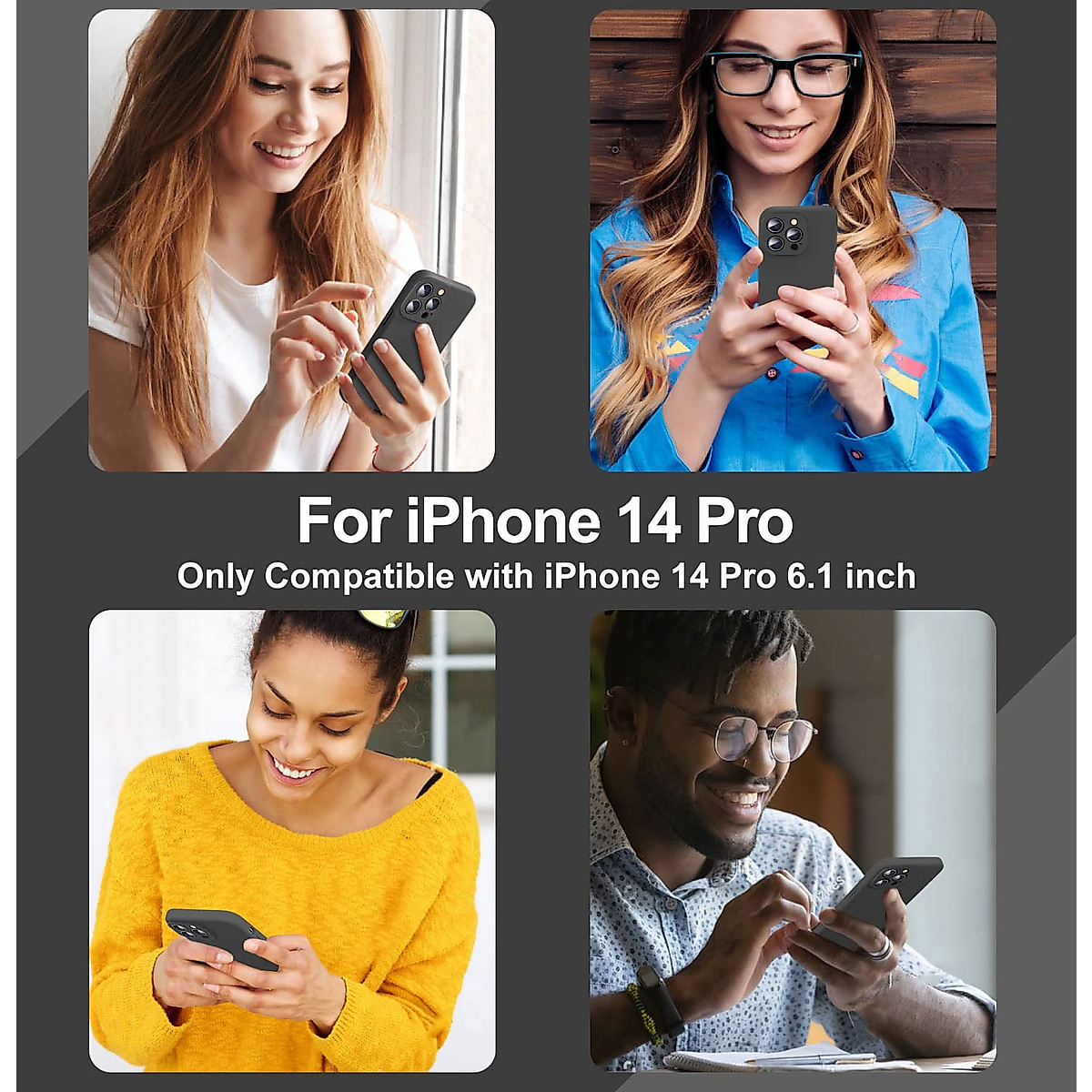 Ktele Compatible with iPhone 14 Pro Case, Silicone Upgraded [Camera Protection] [Soft Microfiber Lining] Full Covered Slim Gel Rubber Case iPhone 14 Pro 6.1 inch -Black