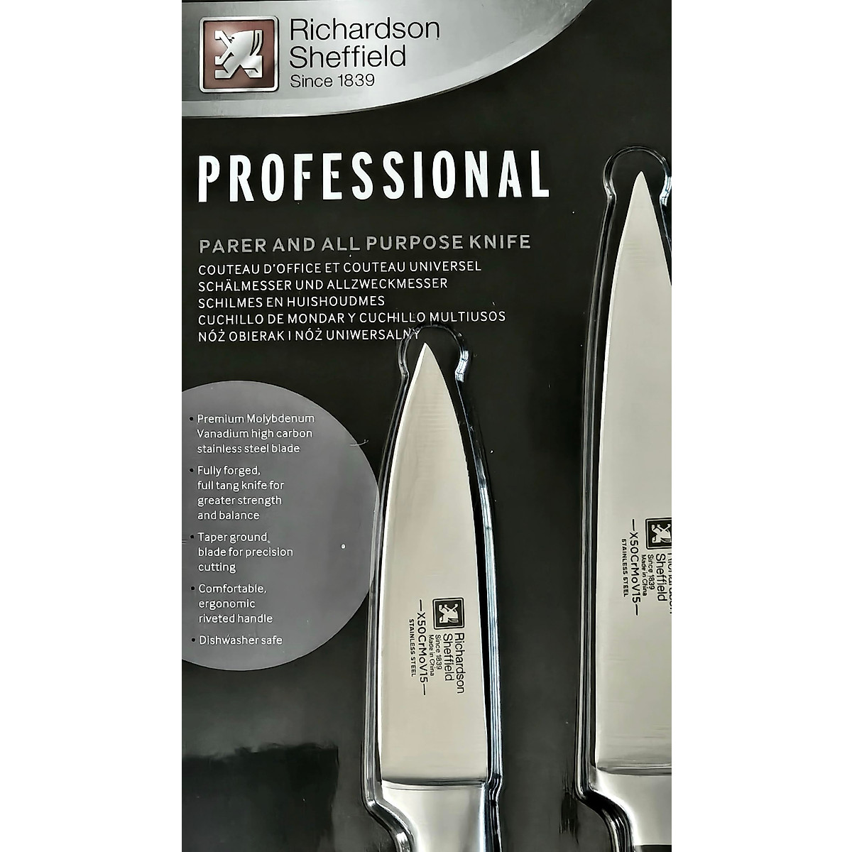 Richardson Sheffield Vulcano Stainless Steel Professional Paring Knife 3.5"" and All Purpose Knife 4.5"", Small, Black, R075X2P580K69