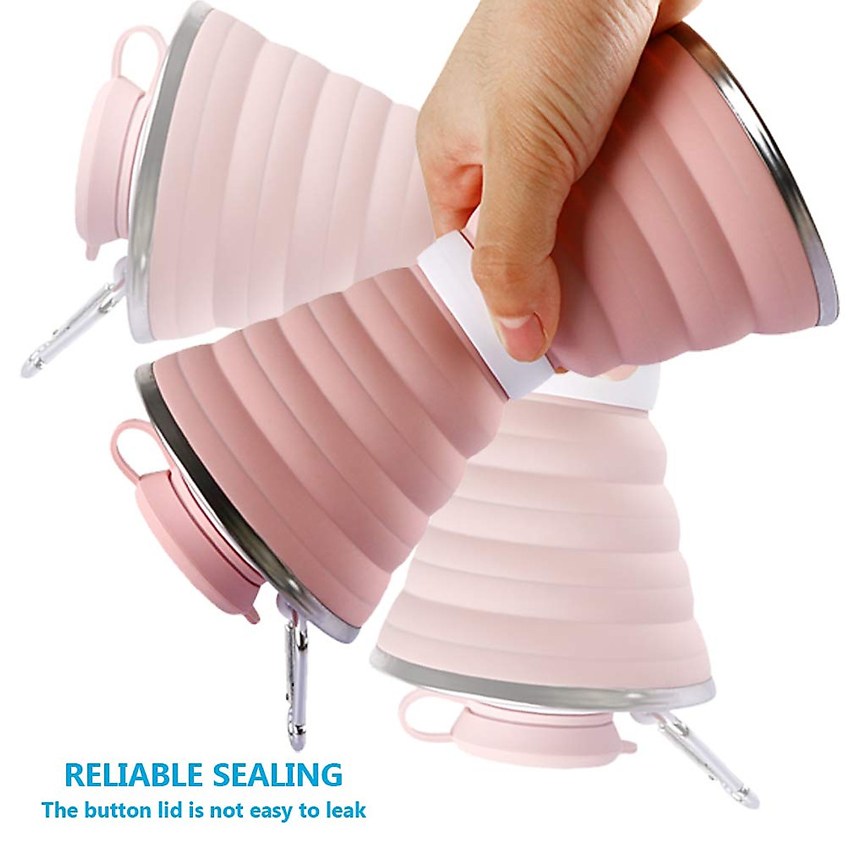 Collapsible Portable Sports Water Bottle, Camping Cup With Carabiner, Reuseable, Silicone, Foldable, Leak Proof For Outdoor, Travel Gym Hiking, Cycling, BPA Free