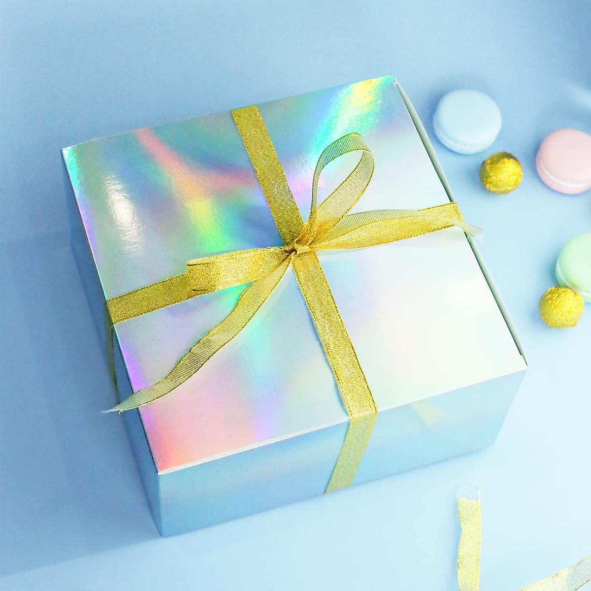 Iridescent Gift Boxes with Lids, 12 PCS 8x8x4in Bridesmaid Proposal Boxes Gift Boxes for Presents, Holographic Gradient Boxes, Decorative Gift Boxes Bulk, Treat Boxes for Wedding, Gifts, Birthday, Christmas, Party Favor