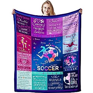 Soccer Blanket Gifts for Girls Ultra Soft Warm Flannel Throw Blankets Soccer Team Soccer Lover Gifts for Kids Teens Adults 50"x40"