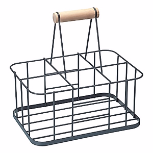 Kitchen Craft Living Nostalgia Milk Bottle Holder Doorstep, Milk Crate, Wire Metal with Wooden Handle, 29 x 20 x 13cm, Grey