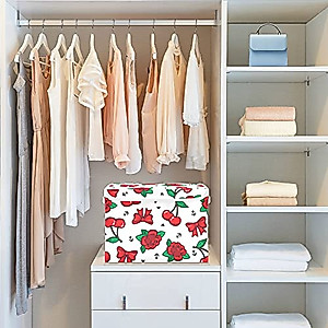 CaTaKu Rose Cherry Storage Bins with Lids and Handles, Fabric Large Storage Container Cube Basket with Lid Decorative Storage Boxes for Organizing Clothes