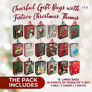 Bulk Christmas Gift Bags Large -18 Creative Elegant Designs- Large Christmas Bags for Gifts with Christmas Tissue Paper Gift Wrap-Holiday Gift Bags Bulk -Large Xmas Gift Bags-12.75"X10.25"X4.5" inches