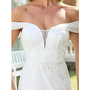 Ever-Pretty Women's V Neck Lace Maxi Mermaid Wedding Dress with Sweep Train White US4