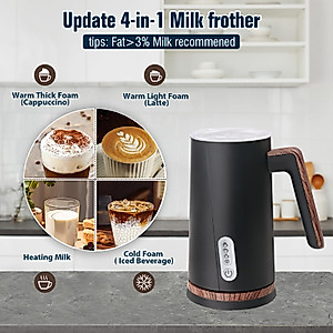 Huogary Update Milk Frother, 4-in-1 Milk Frother and Steamer, Electric Milk Frother Steamer, Milk Steamer, Warm and Cold Foam Maker for Latte, Frother for Coffee, Cappuccino(Black)