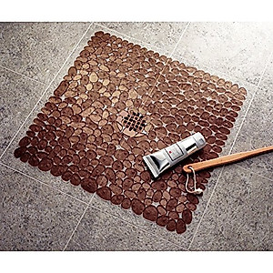 iDesign Plastic Suction Cup Non-Slip Bath Mat, The Pebblz Collection - 22” x 22”, Amber Brown