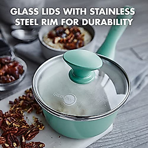 GreenPan Rio Healthy Ceramic Nonstick 1.2QT Saucepan Pot with Lid, PFAS-Free, Dishwasher Safe, Turquoise