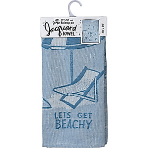 Country Primitive The Beach is My Happy Place Woven Cotton Jacquard Dishtowel Set of 2 Tea Towels