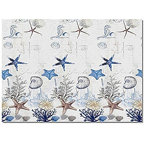 2x3ft Large Area Rugs for Living Room, Nautical Tropical Ocean Collection Area Runner Rugs Non Slip Bedroom Carpets Hallways Rug, Outdoor Indoor Nursery Rugs Décor, Anchor Starfish Shell Seahorse
