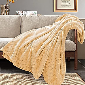 inhand Fleece Throw Blankets, Super Soft Flannel Cozy Blankets for Adults, Washable Lightweight Fuzzy Blanket for Couch Sofa Bed Office, Throw Size Warm Plush Blankets for All Season (50"×60",Cream)