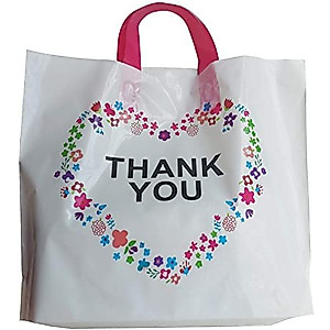 inkalfa 24 Pcs Beige Thank You Bags,Gift Bags with Soft Loop Handle,Plastic Bags Boutique Bags,Size:15"x12"x3"（38 * 30 * 8CM 2.8 Mil.