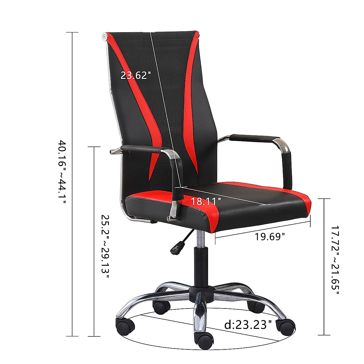 Black and Red Office Desk Chair with Wheels Arm, Leather Ergonomics Desk Chairs Computer Home Office Sturdy Chair