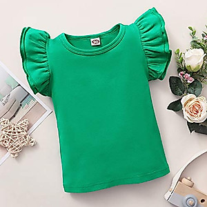 LYSMuch Toddler Baby Girls Ruffle Sleeve Shirt Plain Solid Sleeveless Tshirt Top Blouse Kids Casual Clothes(Green, 3-4T)