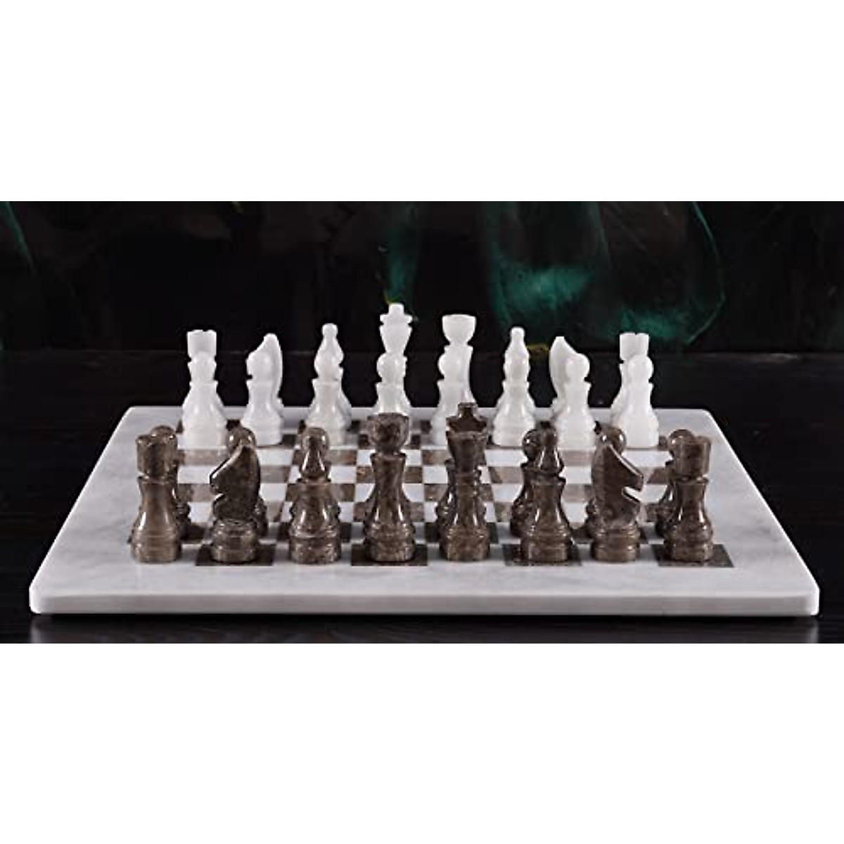 RADICALn 15 Inches Large Handmade White and Grey Oceanic Weighted Marble Full Chess Game Set for Adults Staunton and Ambassador Gift Style Tournament Chess Sets