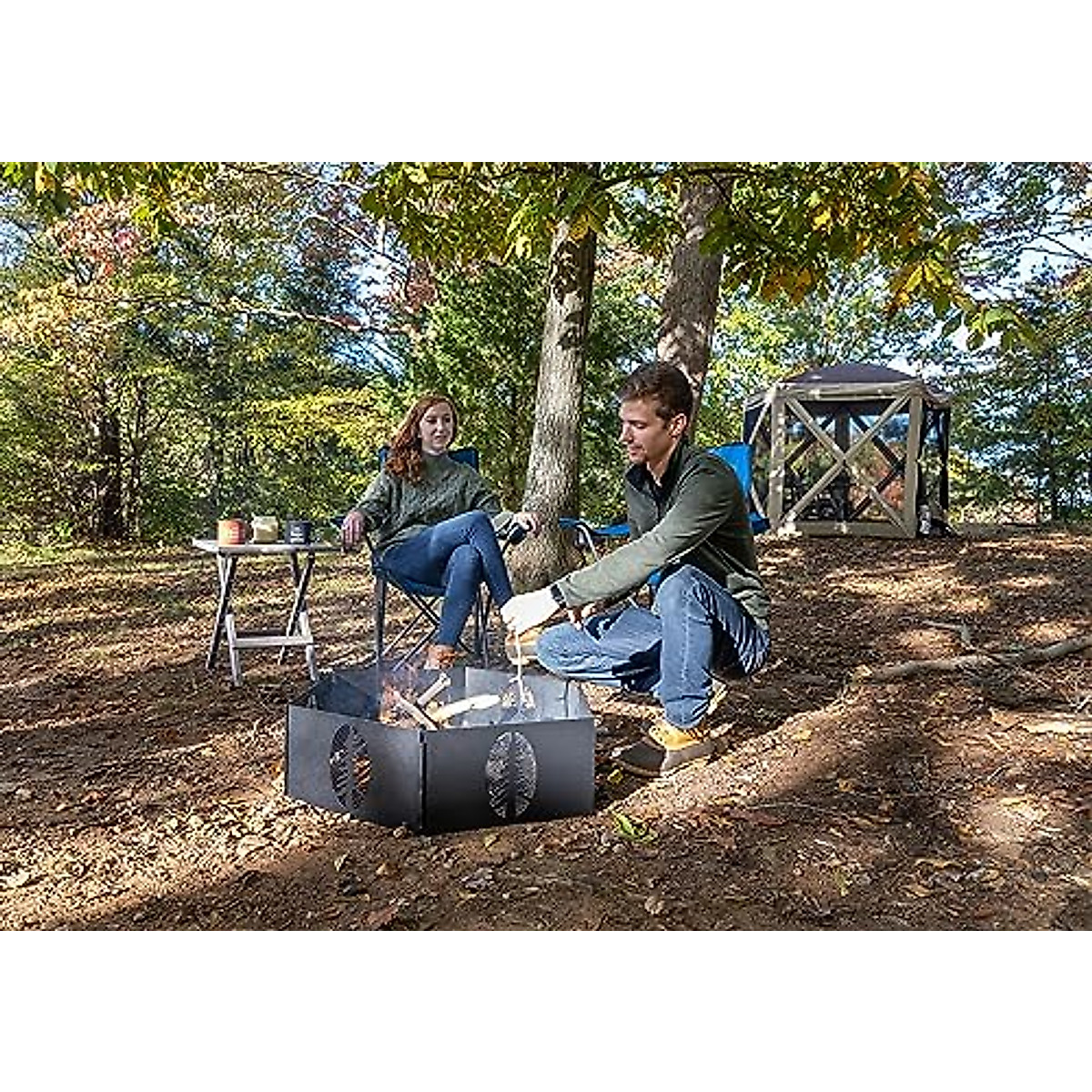 Camco Heavy Duty Steel Campfire Ring - 27"" Wide with Hinged Construction, Portable Collapsible Design is Easily Transportable, Comes with Storage Bag - (51091)", Black
