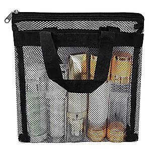 Ayieyill Shower Caddy Portable, Mesh Shower Caddy Tote Bag Quick Dry Hanging Toiletry and Bath Organizer for College Dorm, Gym, Beach, Travel or Camping with Zipper (Black)
