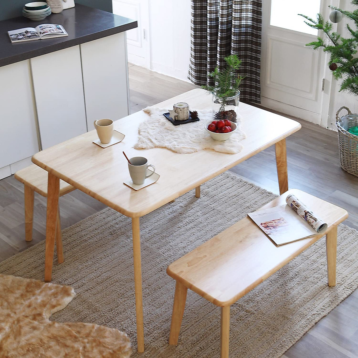 Livinia 3-Piece Dining Table Set, Canberra 47.2" Table (Natural-Oak) Canberra 37.4" Dining Bench (Natural-Oak) Set