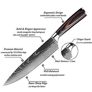 KEPEAK Kitchen Knife Sets 8 piece, 3.5-8 Inch Chef Knives High Carbon Stainless Steel, Pakkawood Handle, Ultra Sharp Cooking Knife for Vegetable Meat Fruit