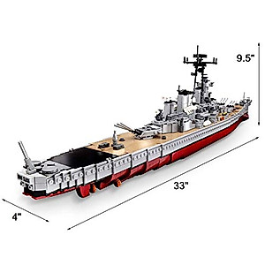QXB WW2 USS Missouri BB-63 Battleship Model (33 inches 2631 Pieces) Navy World War II Expert Ship Building Blocks Compatible with Lego for Adults