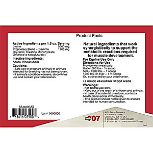 Formula 707 MuscleMx Equine Supplement, 3lb Bucket – Conditioning Support and Muscle Builder for Horses with Lysine, Gamma Oryzanol, Creatine & OKG