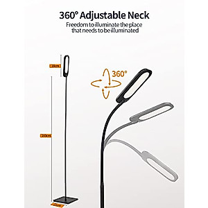 LED Floor Lamp, Standing Lamp with 5 Color Temperature/4 Brightness Levels, Modern Reading Lamp with Adjustable Gooseneck, Dimmable Touch Control Vertical Lamp for Bedroom and Living Room, Black
