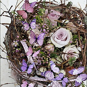 Artificial Butterfly Garland, Fake Butterfly Decorative Vines, DIY 3D Unique Butterfly Hanging Decor for Home Wall Easter Spring Flowers Party Wedding Arch Shopping (Light Purple)