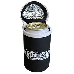 Nightcap Beer Can Cooler with Zippered Cover, Black - The Reusable, Insulated Can Cooler Sleeve Keeps Drinks Cold and Unwanted Particles Out - Easy to Hold Can Coozie Fits Most 12 oz Can Beverages