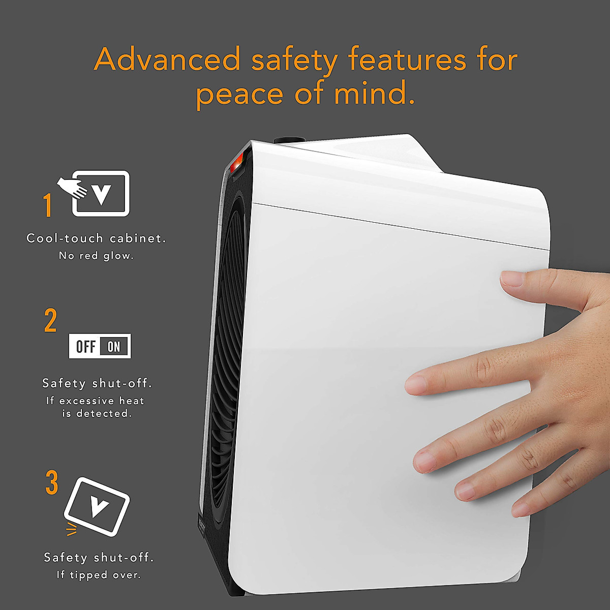 Vornado Velocity 3 Space Heater with 3 Heat Settings, Adjustable Thermostat, and Advanced Safety Features, White, Small