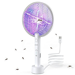 PALONE Electric Fly Swatter 3000V Bug Zapper Racket 2 in 1 Fly Swatter with 1200mAh Battery Rechargeable Mosquito Killer Lamp with 3 Layers Safety Mesh for Indoor and Outdoor