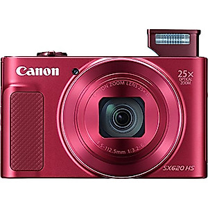 Canon PowerShot SX620 HS Digital Camera (Red) (1073C001), 2 x 64GB Card, 3 x NB13L Battery, Corel Photo Software, Charger, Card Reader, LED Light, Soft Bag + More (Renewed)