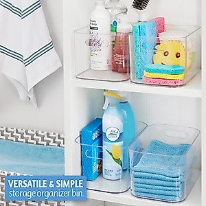 STORi Bliss 10" x 6" Open Compartment Clear Plastic Organizer | Rectangular Makeup and Vanity Storage Bin and Pantry Caddy with Pass-Through Handles | Round Corner Design | Made in USA