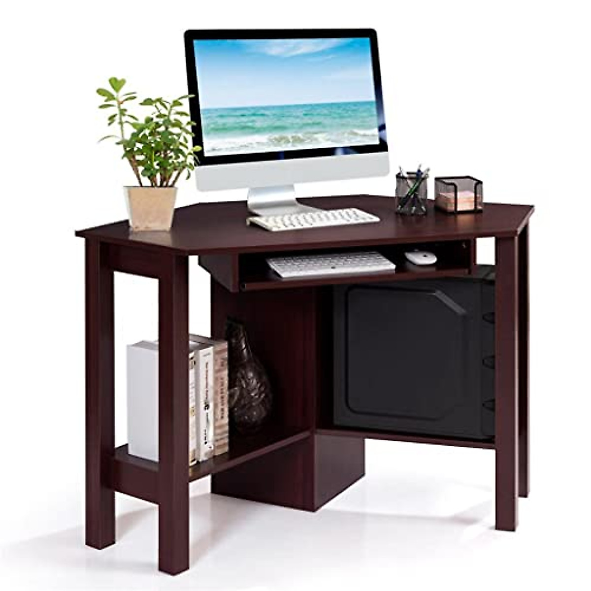 MJWDP Wooden Corner Desk with Drawers Computer Computer Desk Study Home Office Writing Study Desk